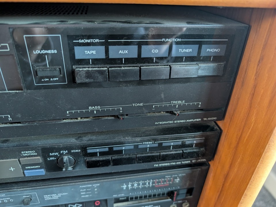 Vintage 1980 Sony Hi-Fi Stereo System Glass & Teak Cabinet Retro Record ...