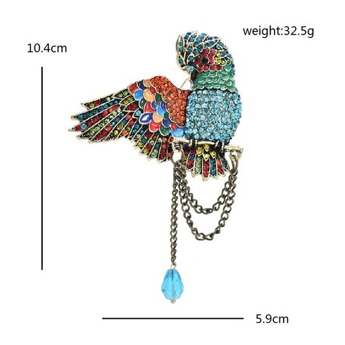 Luxury Vintage Parrot Brooches Sparkling Chain Bird Pin Brooch Jewelry ...