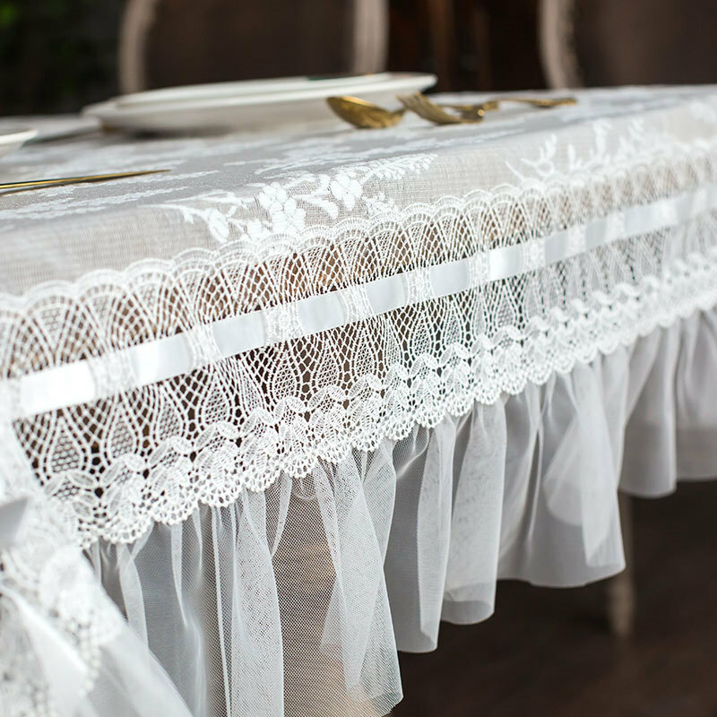 Elegant White Lace Rectangle Tablecloth Square Night Table Cover Home ...
