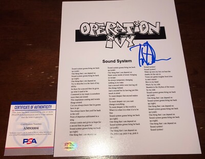 Tim Armstrong Operation Ivy Sound System Rancid Signed Lyric Sheet PSA ...