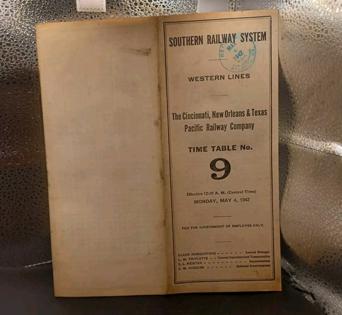 Vintage Railroad Timetable Schedule Southern Railway Western Lines 1942 ...