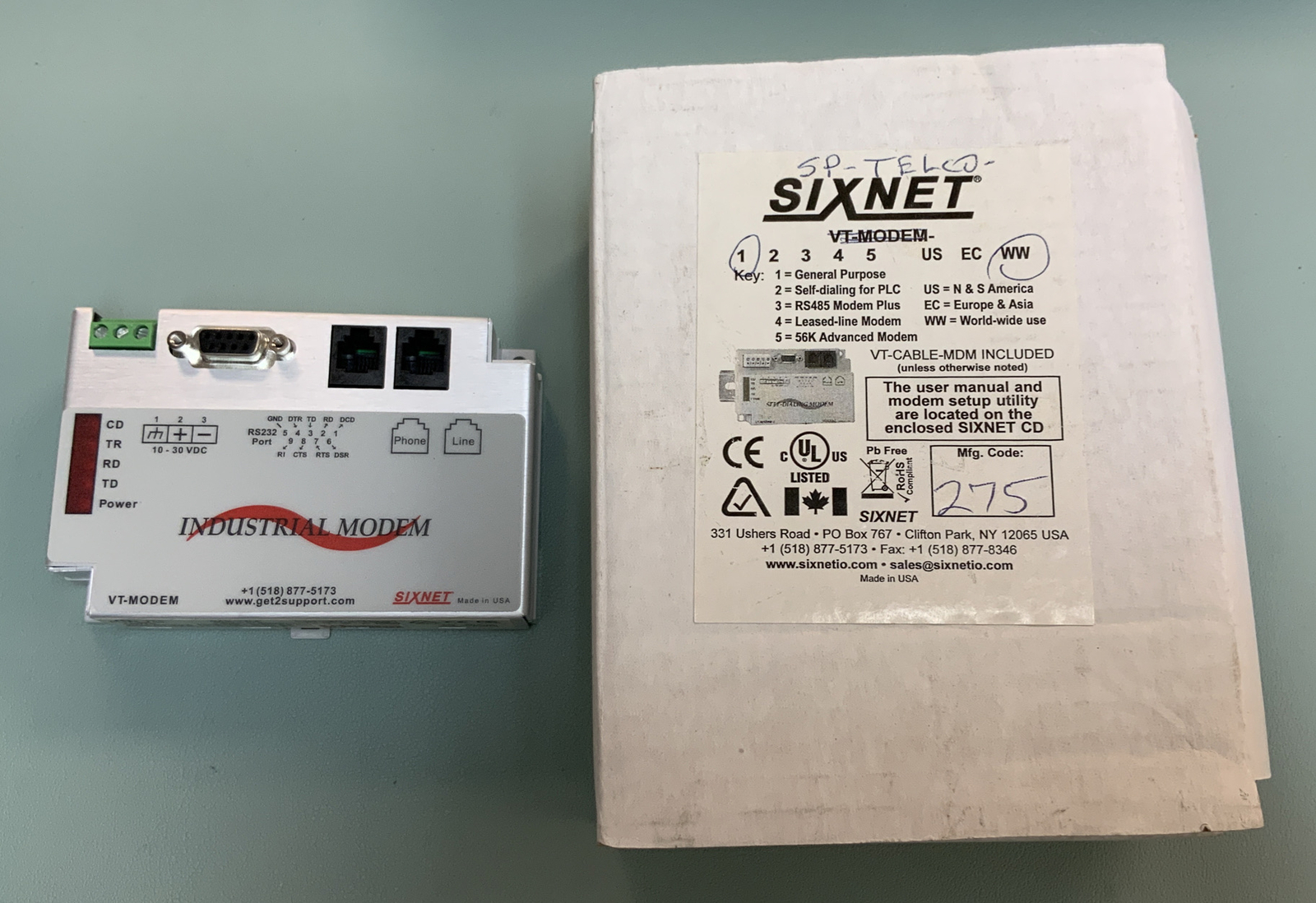 VT-MODEM-1WW Sixnet / Red Lion Rugged Industrial Phone Modem, Telephone ...