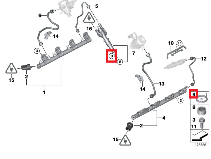 NEW BMW GENUINE 3 5 7 SERIES HIGH PRESSURE FUEL INJECTOR DECOUPLER 6PCS ...