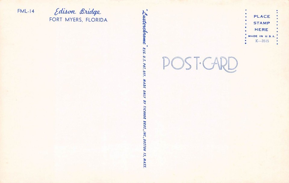 Edison Bridge Fort Myers Florida Clint's island Marina Sailing Vtg ...