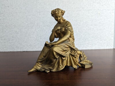 Antique Spelter Woman Sitting Figurine Metal Mantle Clock Topper ...