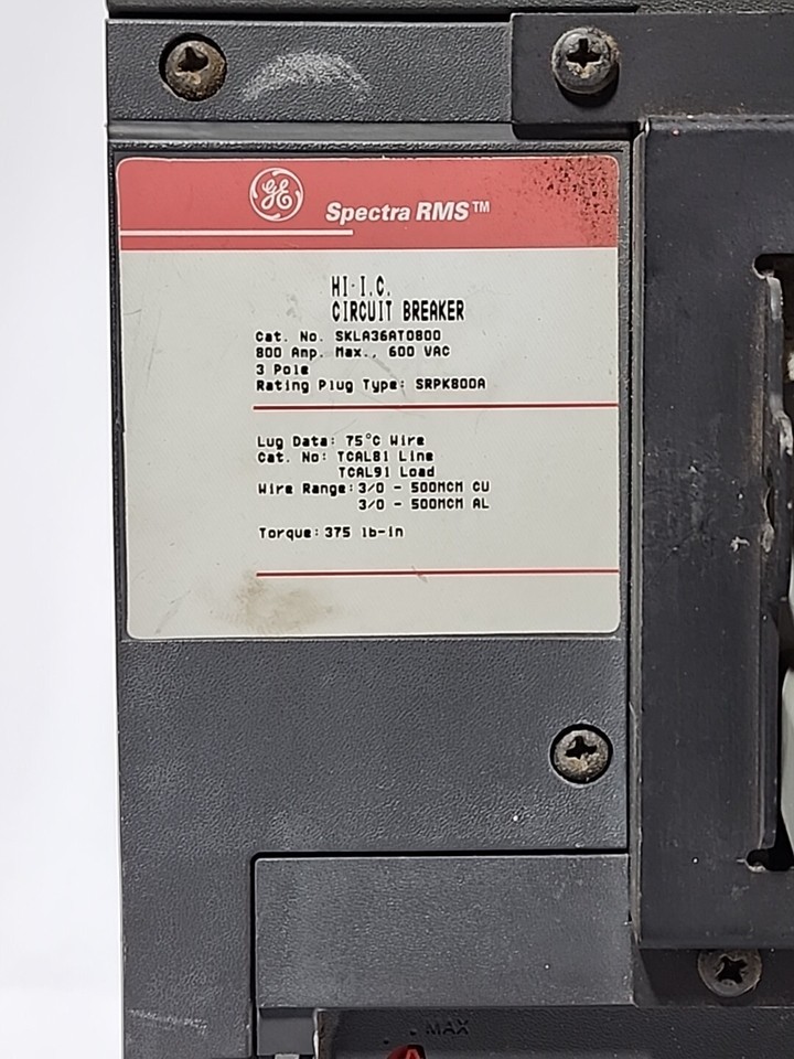 GE - GENERAL ELECTRIC SPECTRA RMS CIRCUIT BREAKER SKLA36AT0800 800 AMP ...