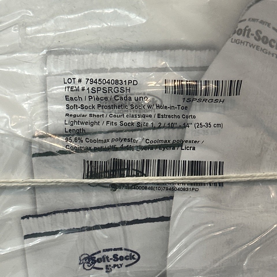 (6) Knit-Rite SOFT SOCK Regular Short Prosthetic Sock - Fits #1, #2 x ...