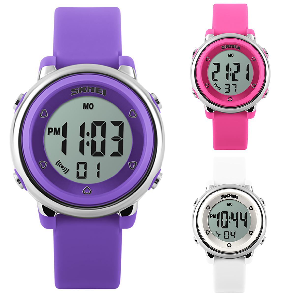 Skmei Girls Digital Watch Pink White Purple Stopwatch Alarm Ages 5+ UK ...