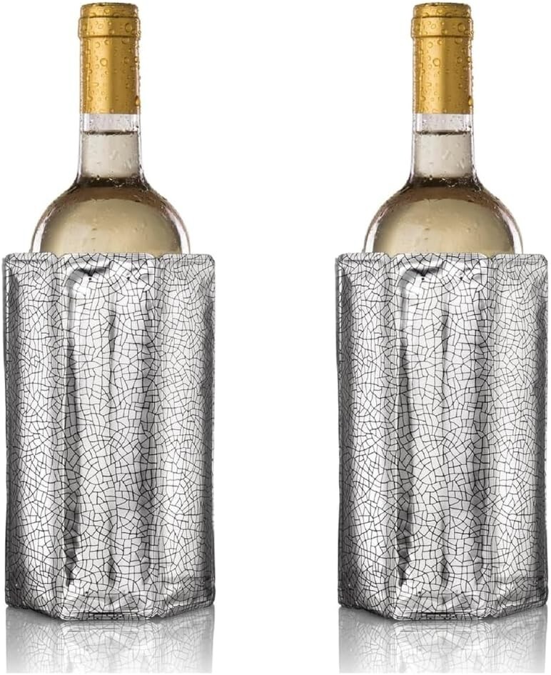Set of 2 Silver Wine Chiller Sleeves - Reusable & Flexible Cooler for ...