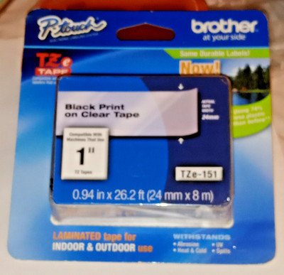 Genuine Brother TZe-151 Black on Clear 24mm 1" P-Touch Label Tape | eBay