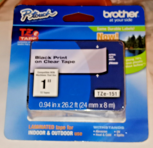 Genuine Brother TZe-151 Black on Clear 24mm 1" P-Touch Label Tape | eBay