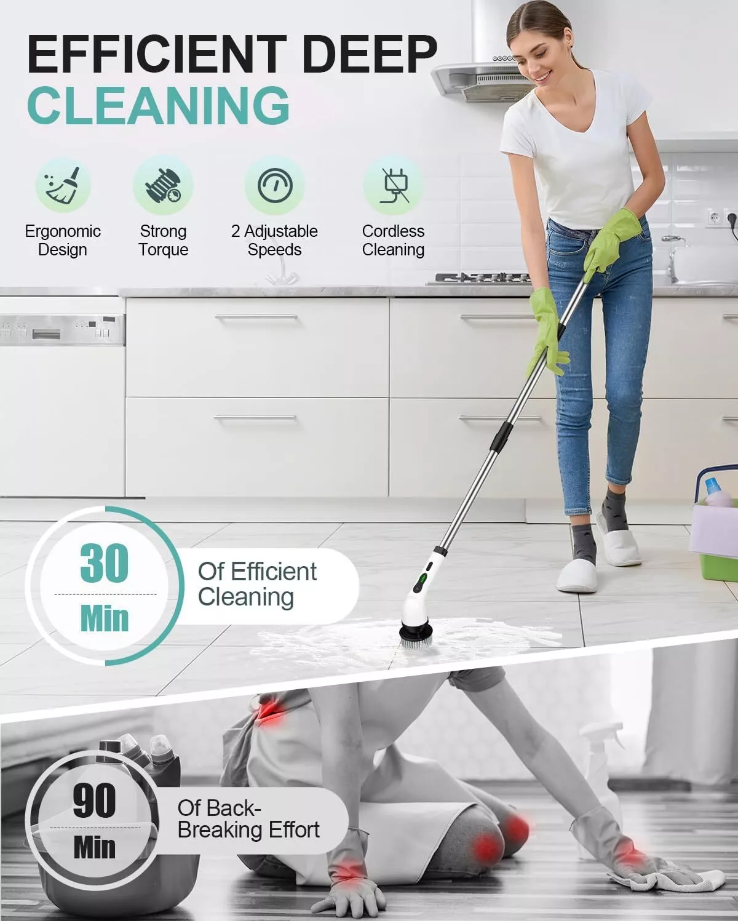 9 in 1 Electric Spin Scrubber Handheld Cleaning Brush Cordless Turbo ...