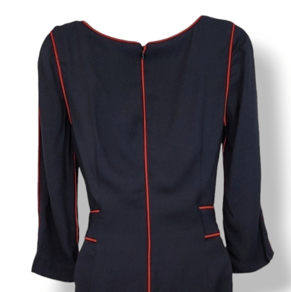 Boden Kelly Red Piping Trim Belted Mod Dress in Navy … - Gem