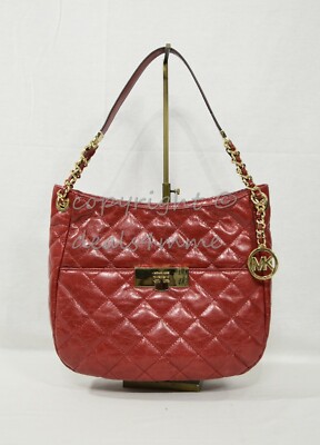 NWT Michael Kors Susannah Lock Medium Quilted Dark Red Leather Shoulder ...