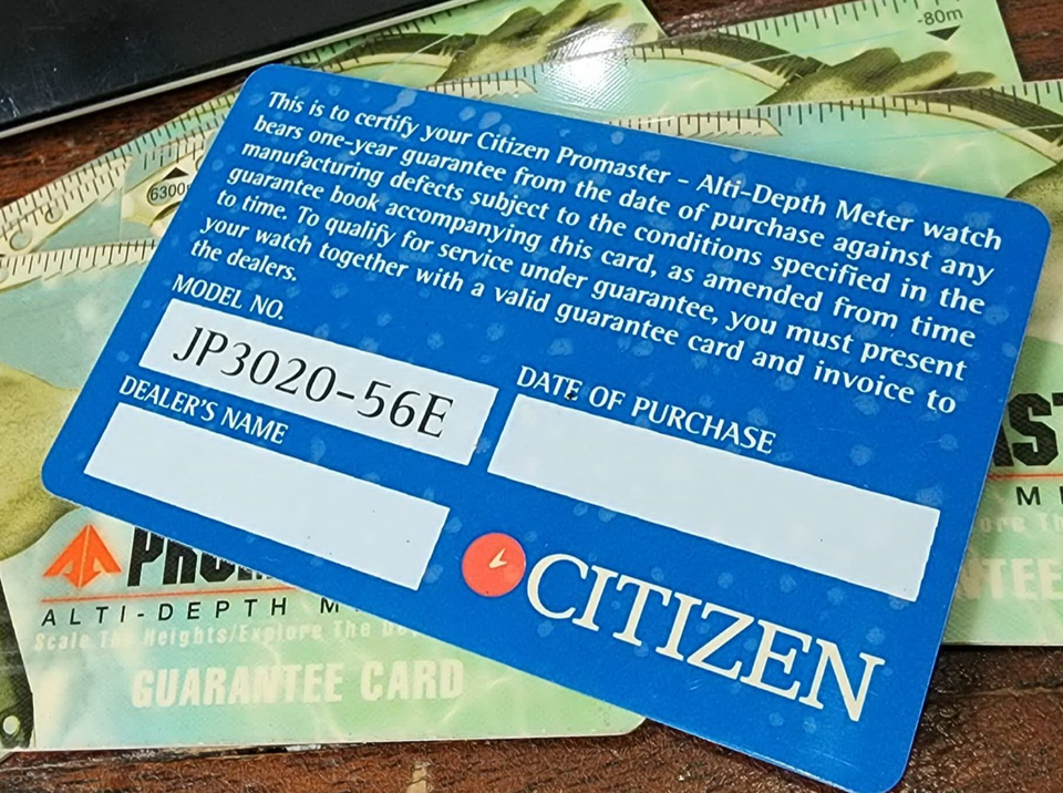 CITIZEN CARD GUARANTEE NOS WARRANTY WATCH PROMASTER jp3020-56e C900 | eBay