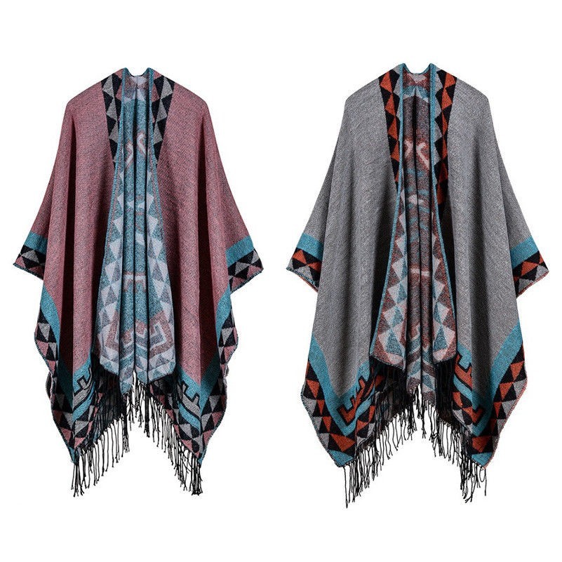 Women Diamond Tassels Cloak Shawl Boho Gypsy Hippie Cape Poncho ...