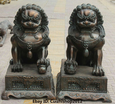 Chinese Folk Classical Copper Guardian Foo Fu Dog Door Lion Kid Ball ...