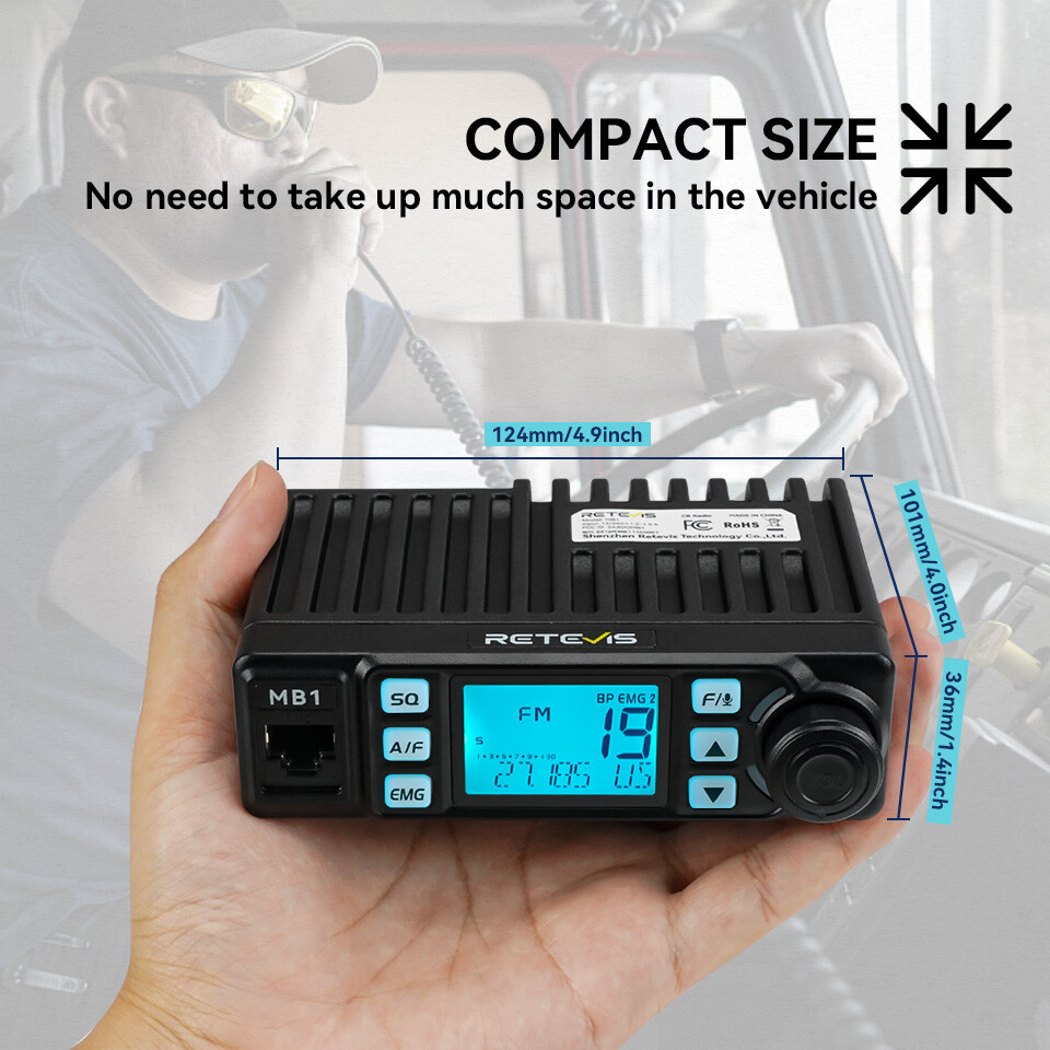 Retevis MB1/MB2 CB Radio Dual-Mode AM/FM,12V/24V,4W,40 Channel Portable ...