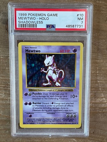 1999 Pokemon TCG | Mewtwo Holo Shadowless | #10 | Base Set | PSA 7 NM ...