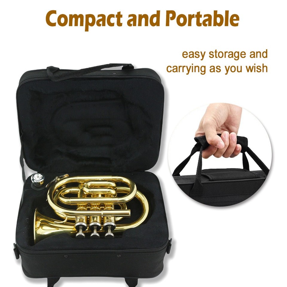 Pocket Trumpet Brass Bb Flat Gold Lacquer Trumpet Mini Portable ...