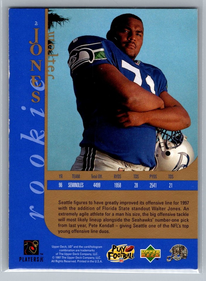 1997 UPPER DECK PRIME ROOKIES CARD # 2 Walter Jones - Seattle Seahawks ...