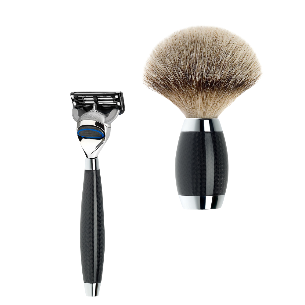 MÜHLE EDITION Carbon Fiber Razor, Silvertip brush, Nickel stands ...