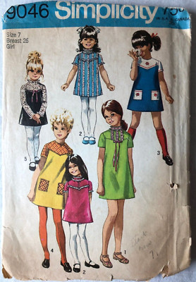 Vintage 1970 Simplicity Girl Size 7 Breast 25 Dress Pattern - Cut But ...