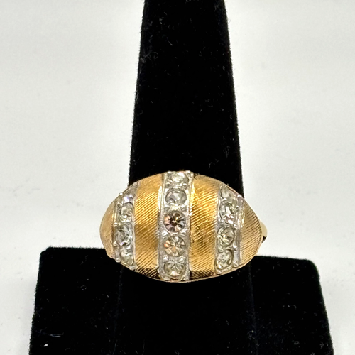 Vintage Sarah Coventry Rhinestones Brushed Dome Gold Tone Ring size 6.5 ...