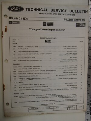 January 23, 1976 FORD Technical Service Bulletin Number 104 BIS | eBay