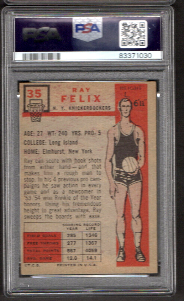 1957 TOPPS #35 RAY FELIX ROOKIE SP NEW YORK KNICKS 030 - PSA VG-EX 4 ...