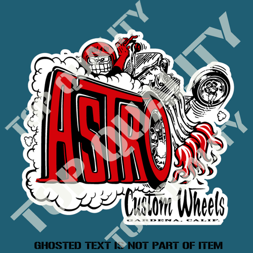 VINTAGE ASTRO CUSTOM WHEELS Decal Sticker Vintage Retro Mancave Hot Rod ...