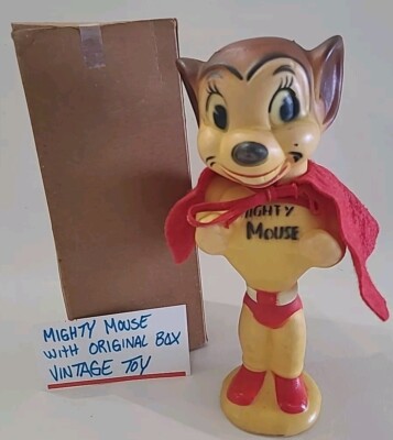 Mighty Mouse With Original Box Rubber Red Cape Old Vintage Toy Read ⬇️ ...