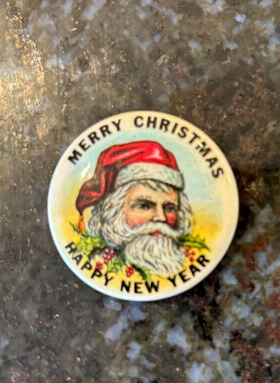 SANTA CLAUS 1930-40'S MERRY CHRISTMAS VINTAGE RARE PINBACK/BUTTON MINT ...
