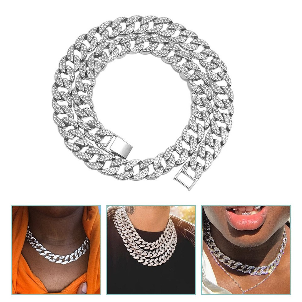 Mens Necklace Neck Chain Alloy Rhinestone Studded Neck Jewelry | eBay ...
