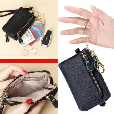 Women Leather Coin Card Key Ring Wallet Pouch Mini Purse Zip Up Small ...