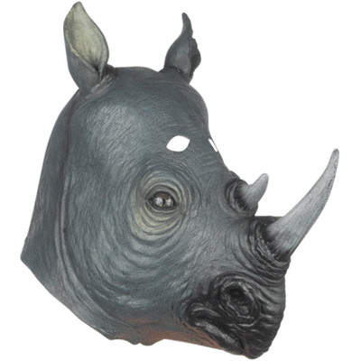 ADULT RHINO RHINOCEROS SAFARI ZOO ANIMAL LATEX RUBBER COSTUME MASK GRAY ...