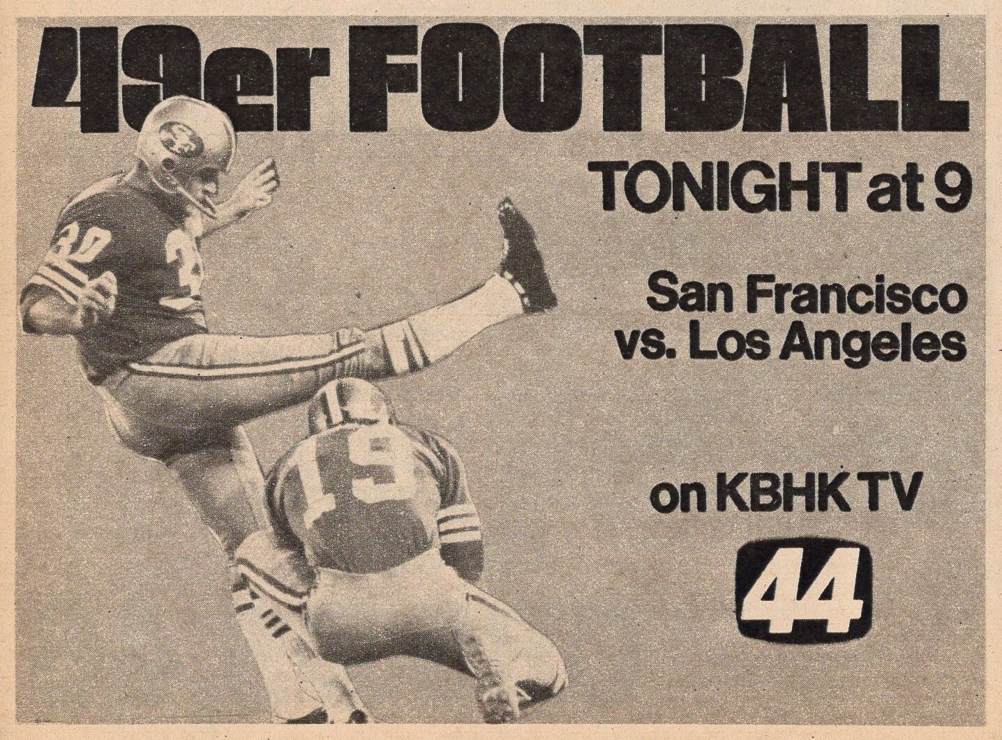 1974 NFL FOOTBALL TV AD~SAN FRANCISCO 49ers BRUCE GOSSETT & JOE REED ...