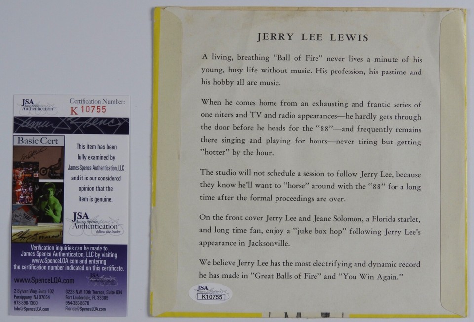 Jerry Lee Lewis Signed Autograph JSA Original Sun 45 Record Great Balls ...