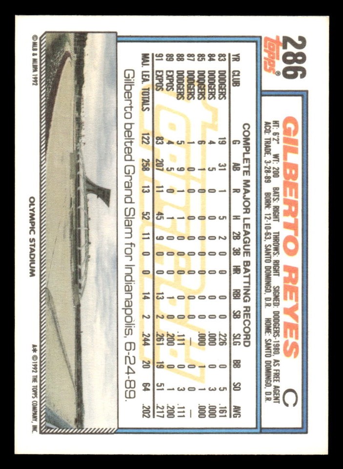 1992 Topps #286 Gilberto Reyes Gold Winners | eBay