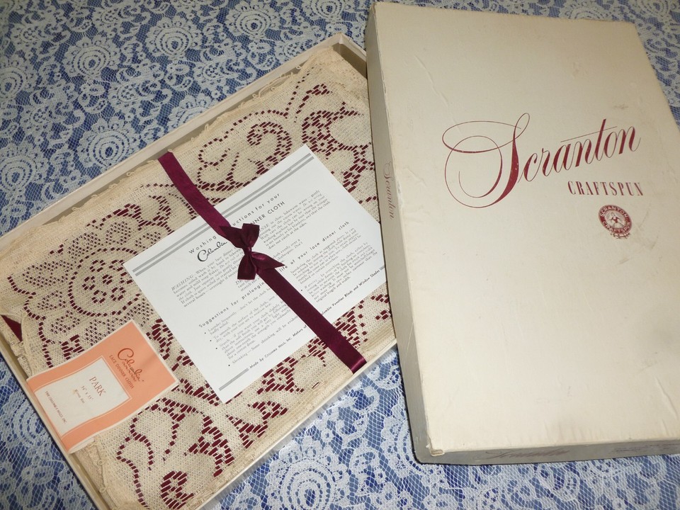 NOS-UNUSED Vintage Lace Tablecloth Scranton Lace Company Flowers Orig ...