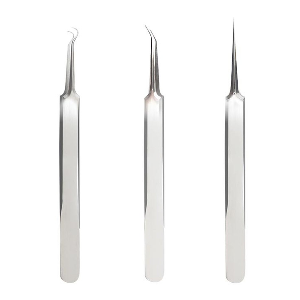 3pcs Stainless Precision Acne Remover Blackhead Tweezer Pimple Popper ...