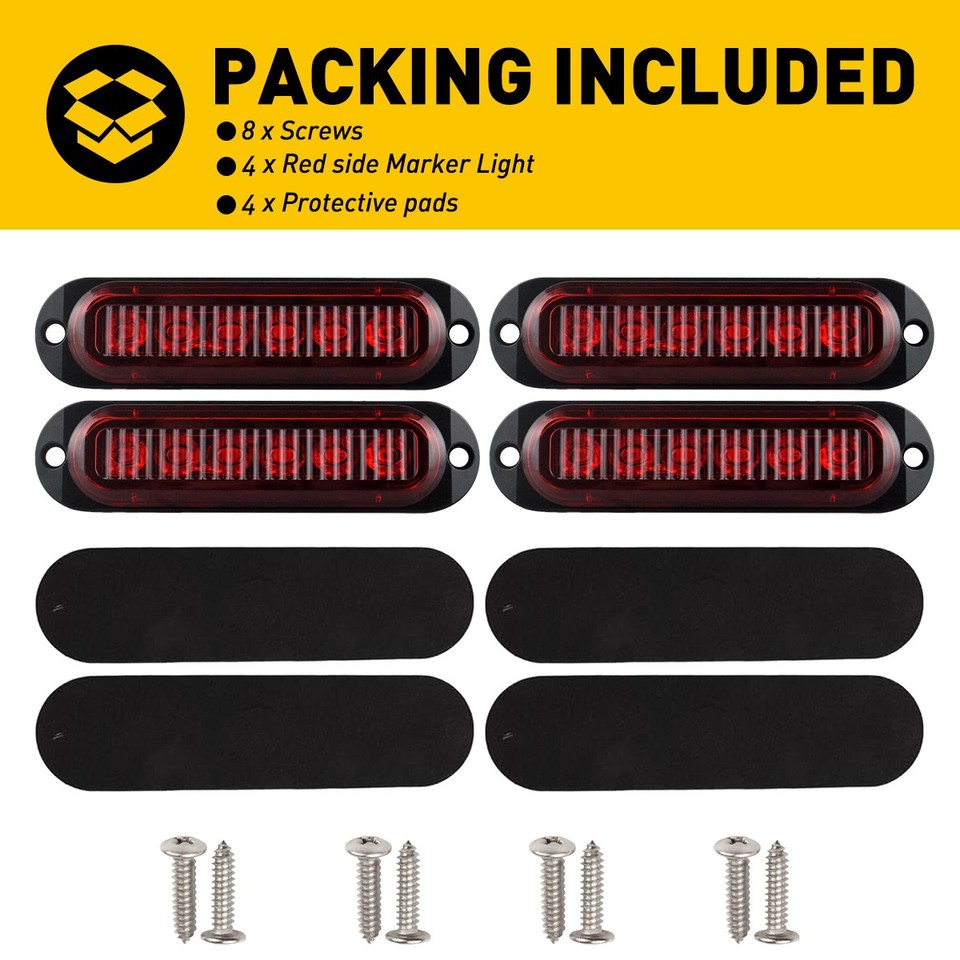 4pcs 6-LED Clearance Red Side Lights Marker Trailer Truck For Truck ...