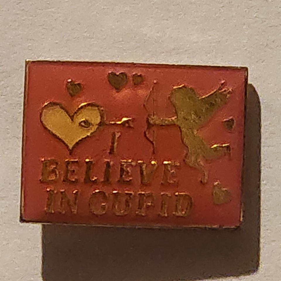 Cupid Dark Pink Pinback I Believe In Cupid Enamel Gold Tone Lapel Pin ...