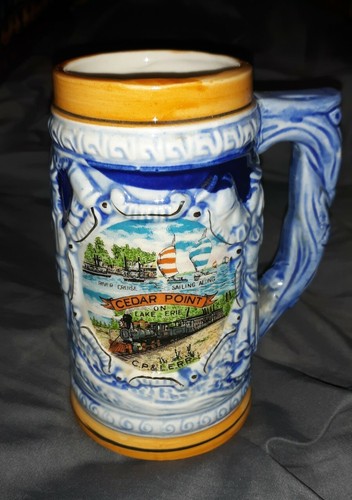 Vintage Cedar Point 9” Souvenir Beer Stein 3D Embossed Amusement Park ...