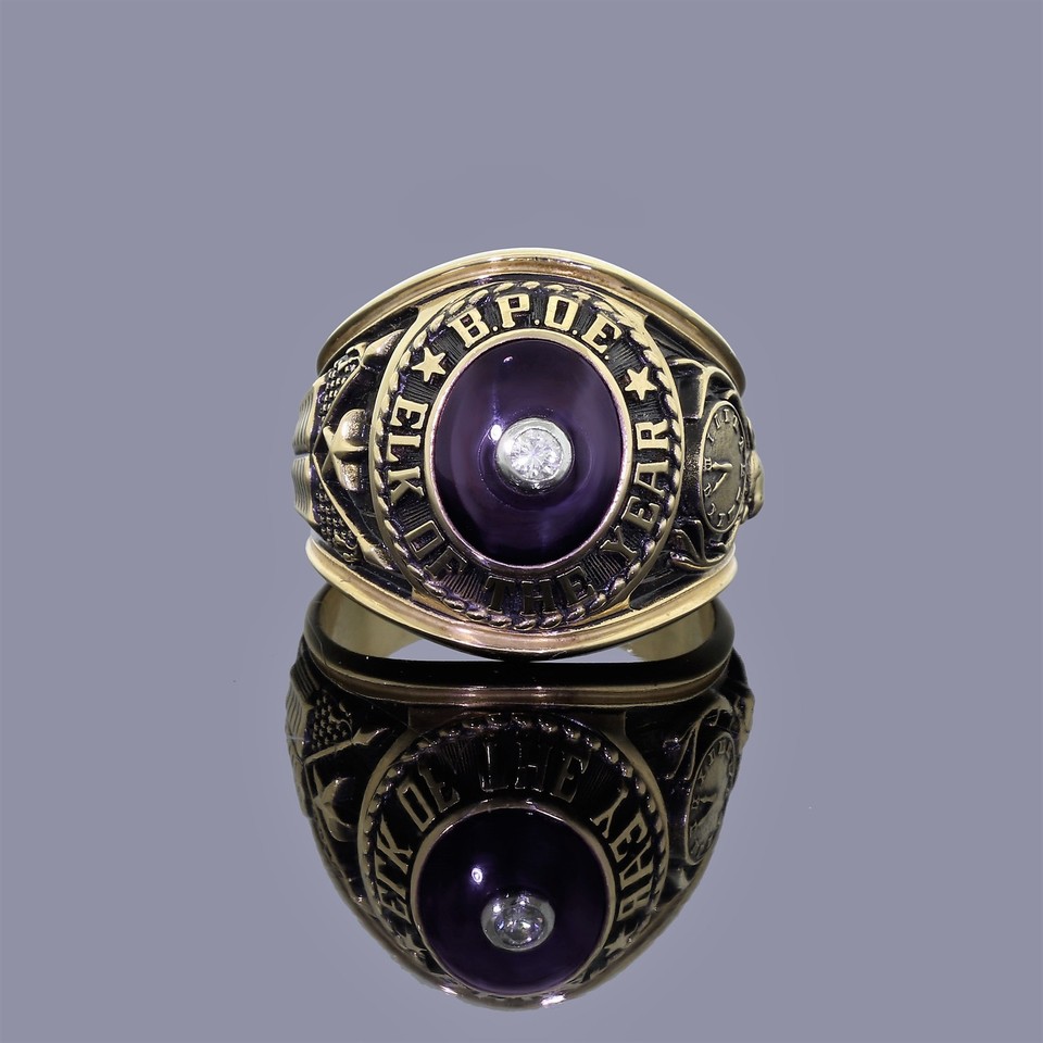 Vtg Men's Jostens 10k Gold Diamond Elk Of The Year Ring BPOE Size 11.25 ...