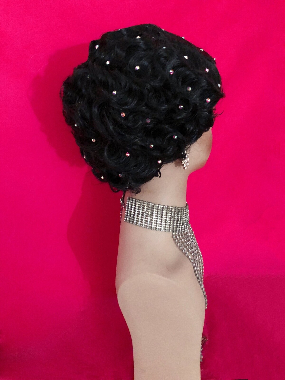 20s Short RHINESTONE MARCEL WIG! Fingerwaves Lace Front Costume Black ...