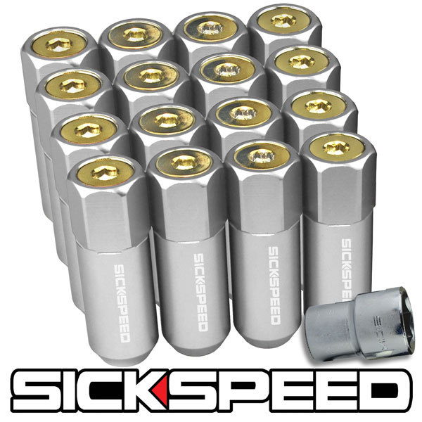 SICKSPEED 16 POLISHED/24K GOLD EXTENDED 60MM LOCKING LUG NUTS WHEELS 1 ...