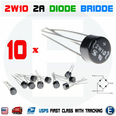 10pcs 2W10 2A 1000V Diode Bridge Rectifier Round 4 pin Single Phase New ...