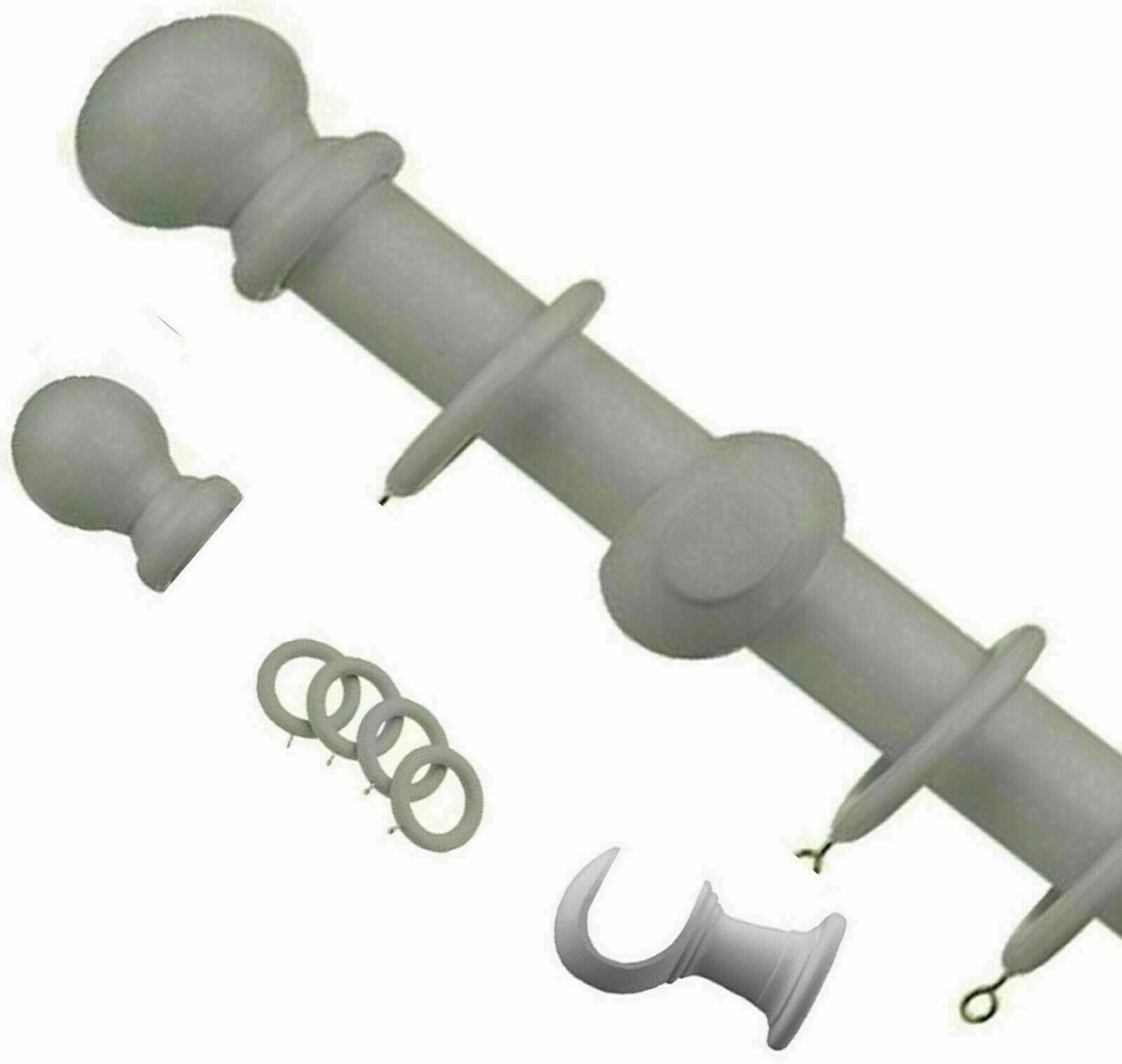 Wooden Wood Curtain Rail Pole Hook Complete Set W/Rings & Fixings Wall ...