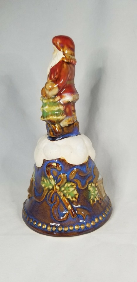 Ceramic Christmas Bell With Santa On Top Glazed 6" | eBay